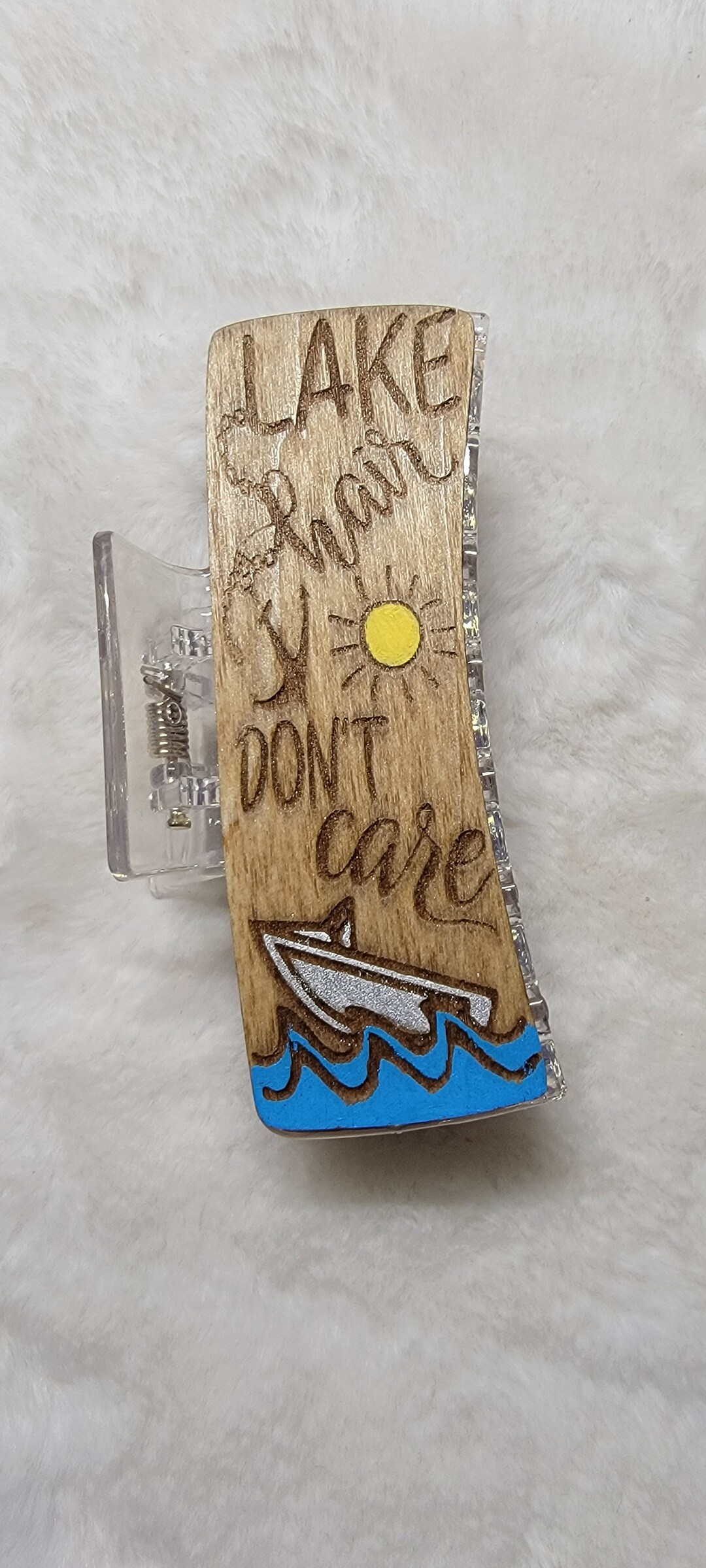 Lake Hair Don't Care Handpainted Wood Hair Clip, Laser Engraved, Etched ...