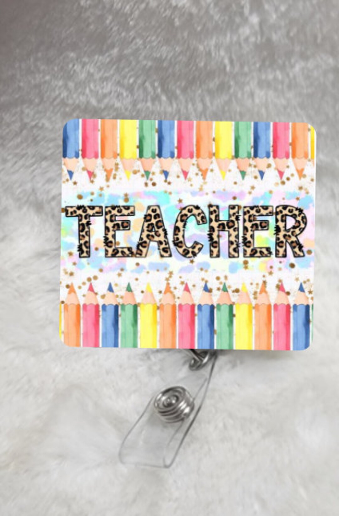 Teacher Colored Pencils, Leopard Print, Pencils, Sublimation Badge Reel ...