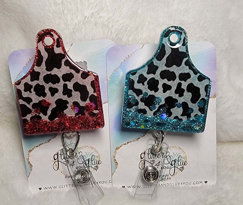 Cow Tag With Turquoise Glitter Personalized Interchangeable - Etsy