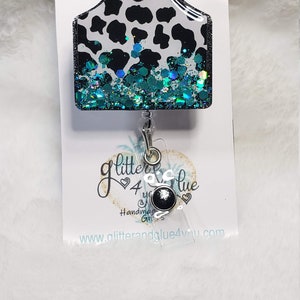 Cow Tag With Turquoise Glitter Personalized Interchangeable - Etsy