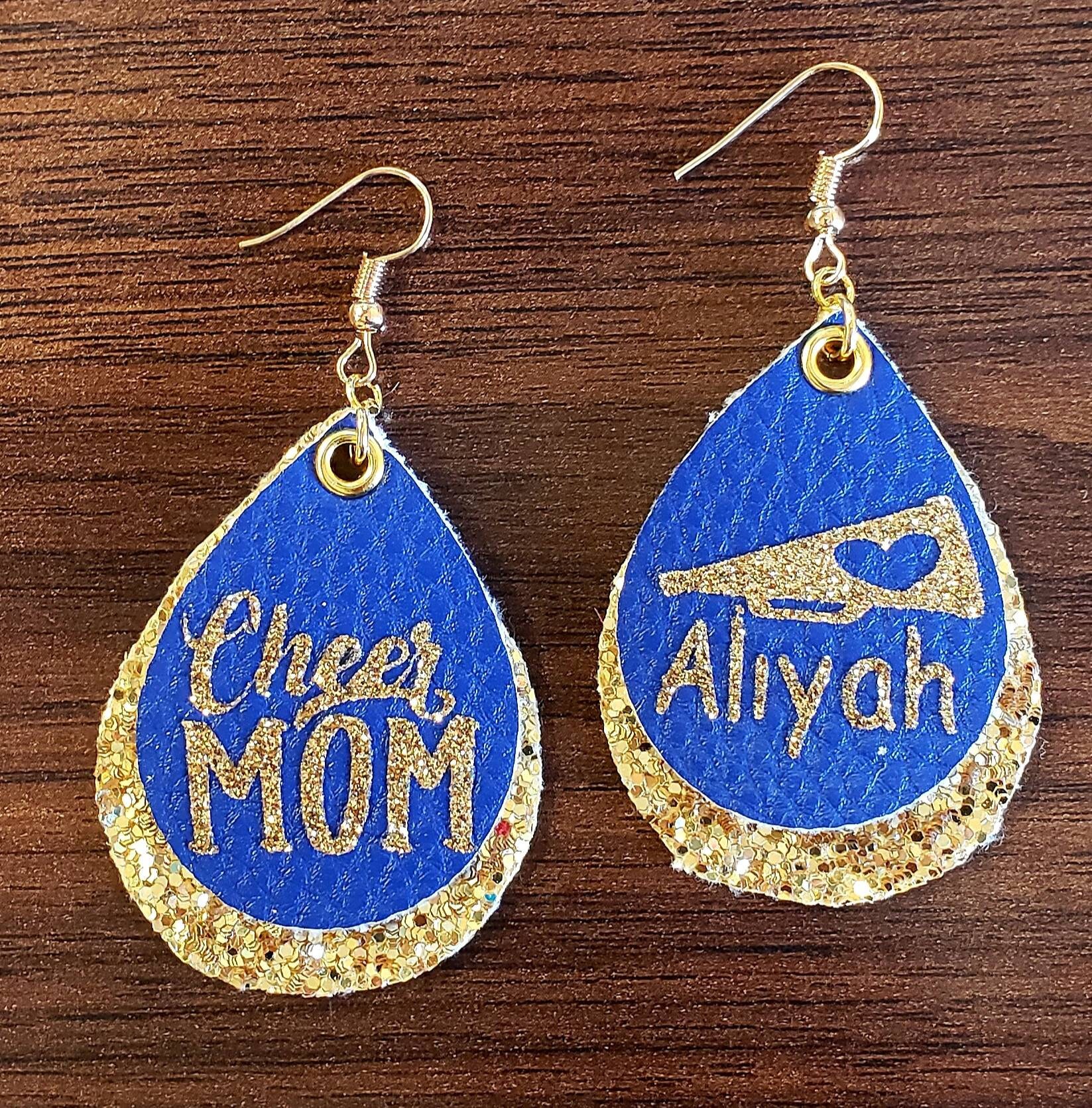 Cheer Mom Personalized Leather Earrings, Custom Cheerleader Leather ...