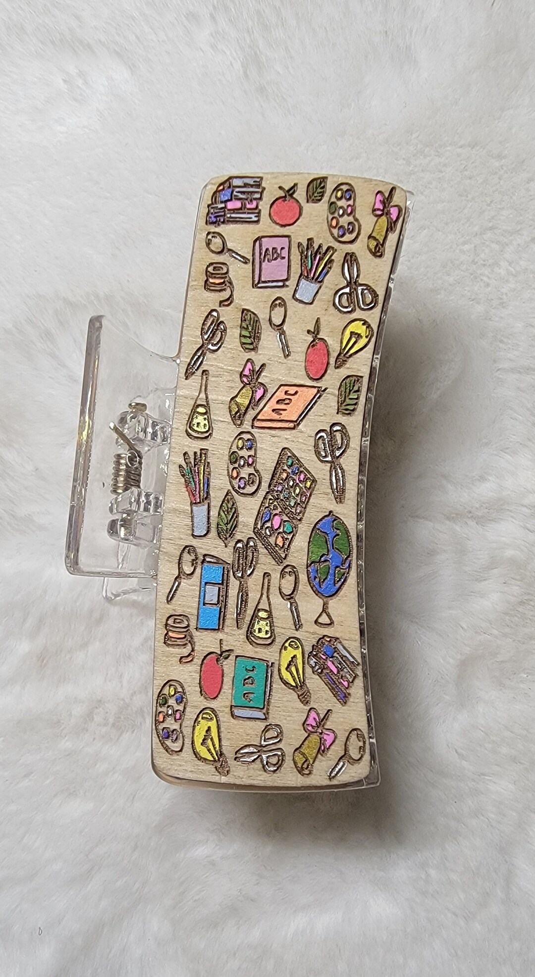 Teacher, School Handpainted Wood Hair Clip, Laser Engraved, Etched ...