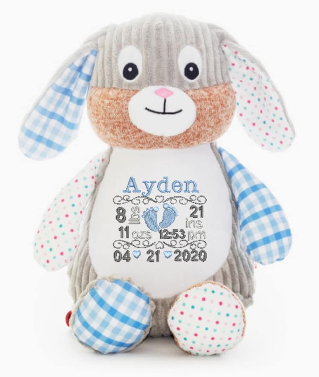 Personalized Embroidered Cubbies Sensory Blue Bunny Stuffed - Etsy