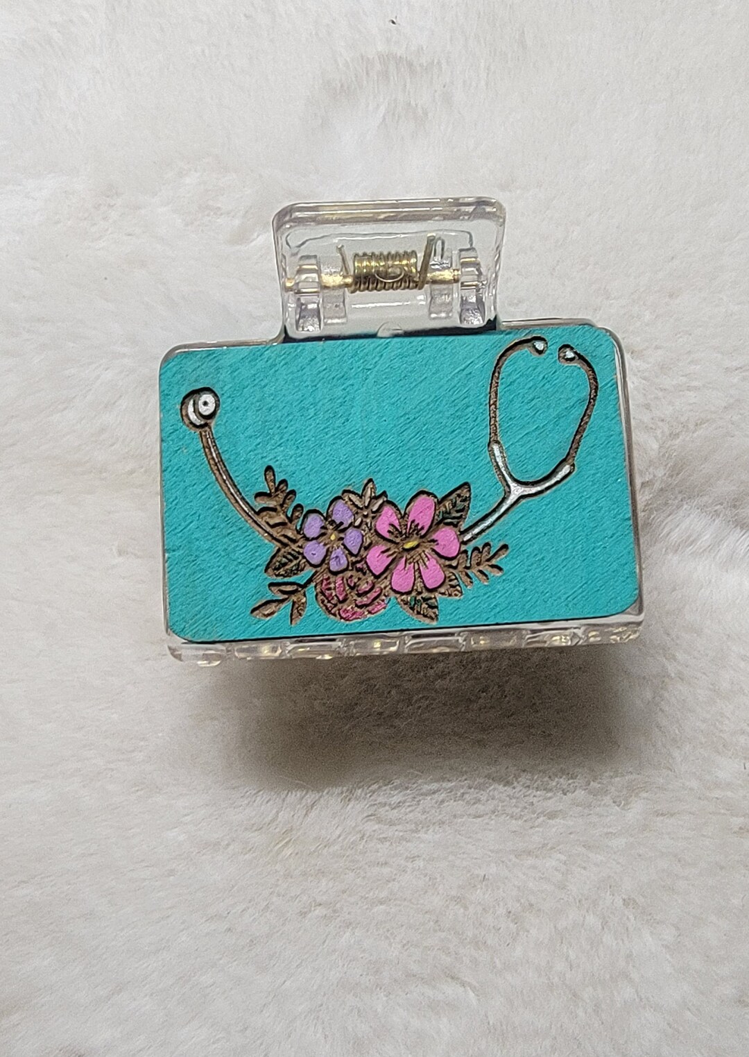 Nurse Stethoscope With Flowers Handpainted Wood Hair Clip, Laser ...