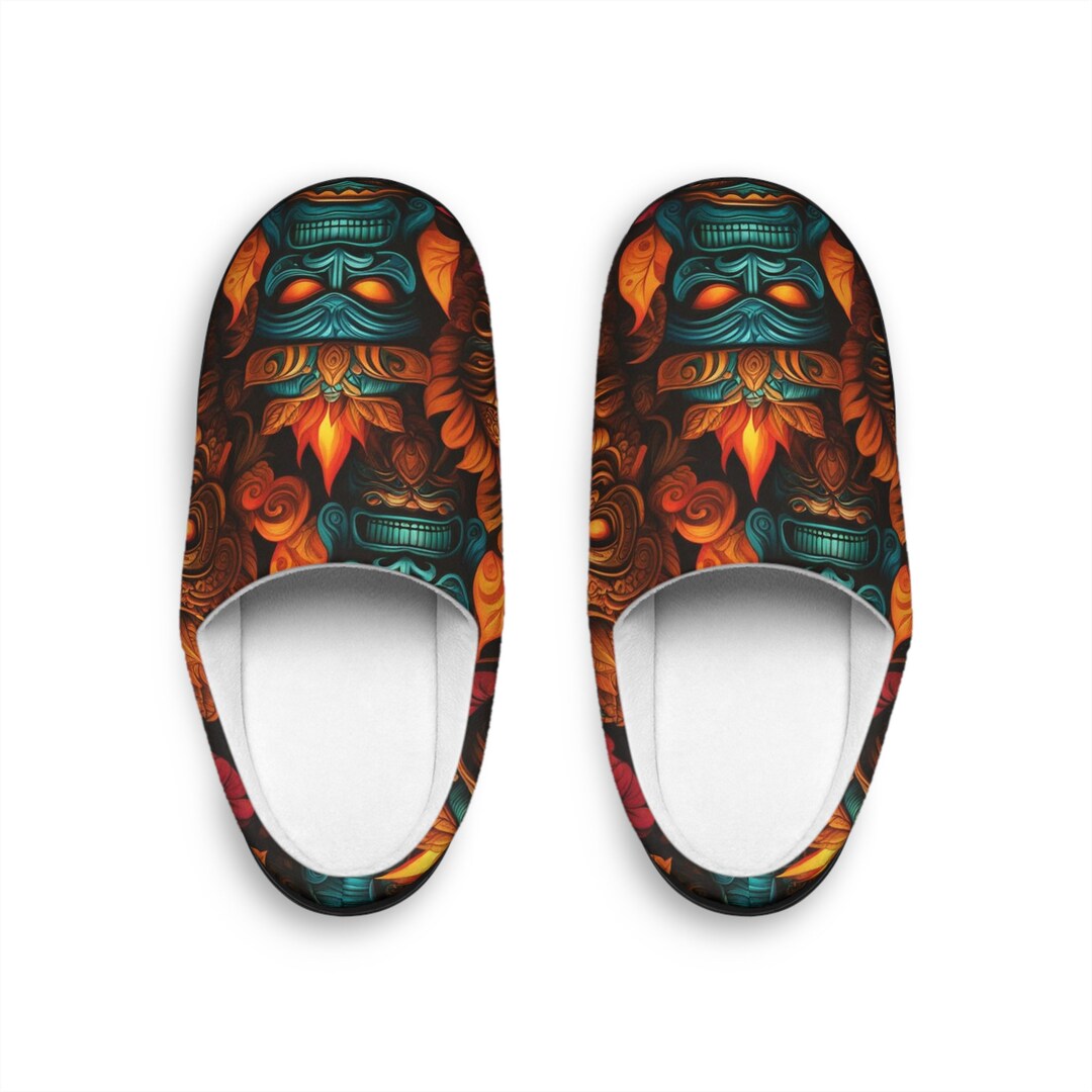 Men's Indoor Slippers Flaming Tiki Gods Slippers Keep Your Feet Warm ...
