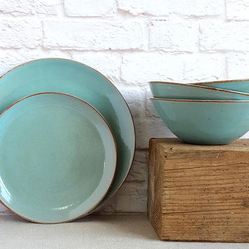 Turquoise Dinnerware Set Stoneware Dinnerware Wedding Gift - Etsy