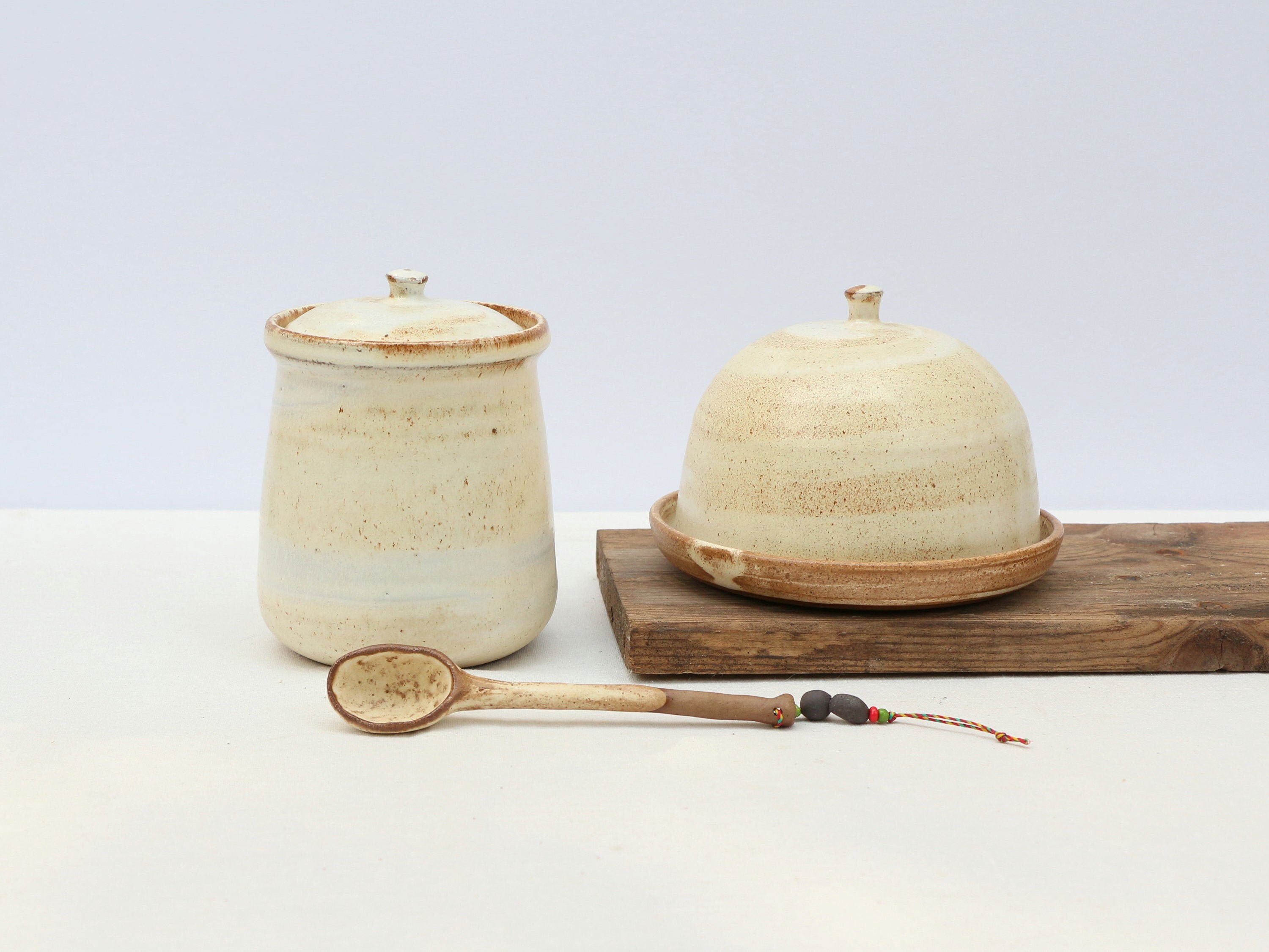 Handmade Pottery Canister Rustic White Pottery Pottery Salt and Sugar ...