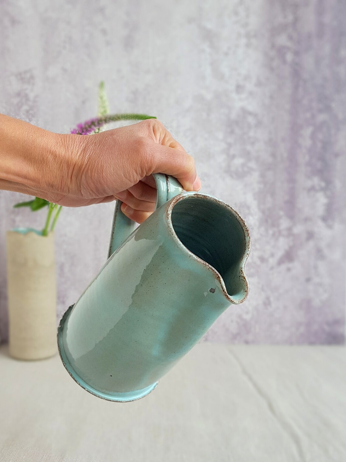Ceramic Pitcher Vase Farmhouse Ceramic Pitcher Flowers Lover | Etsy