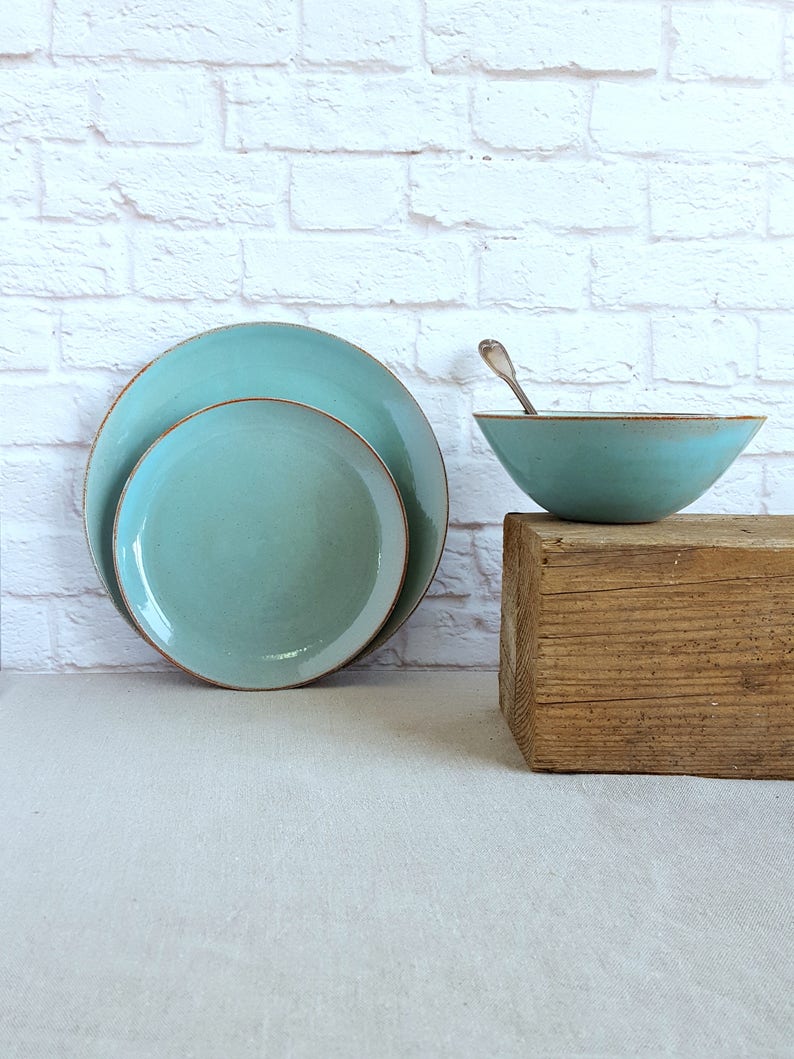 Turquoise Dinnerware Set Stoneware Dinnerware Wedding Gift - Etsy Denmark
