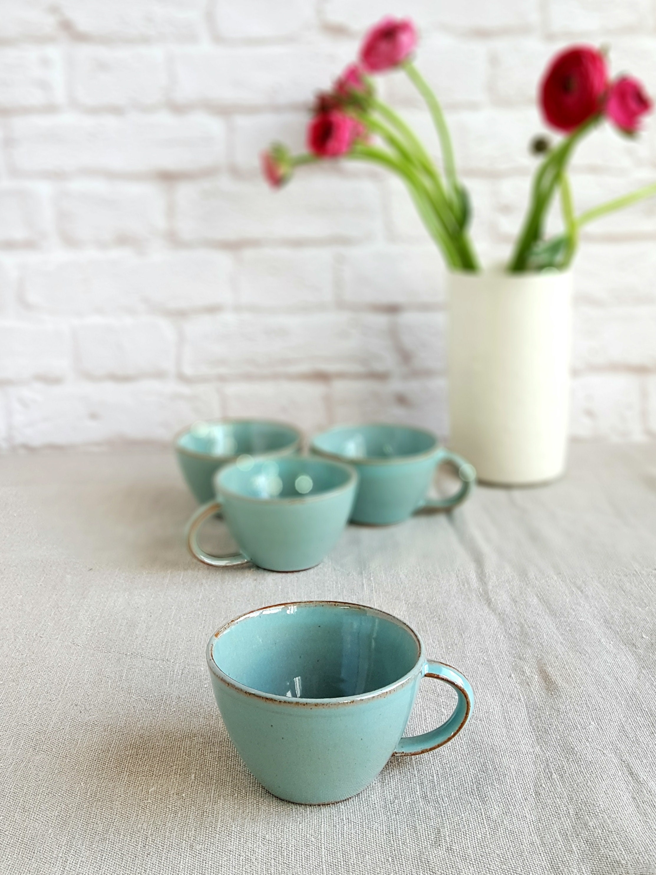 Cappuccino Mug Turquoise Cappuccino Cup Ceramic Mug | Etsy