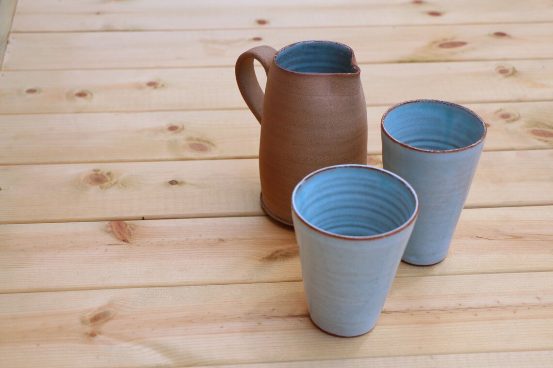 Turquoise Ceramic Pitcher and Mugs Pitcher Set Wine Set - Etsy