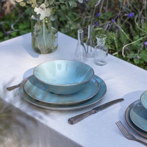 Turquoise Dinnerware Set for 4, Ceramic Dinnerware Set, Pottery Plate ...