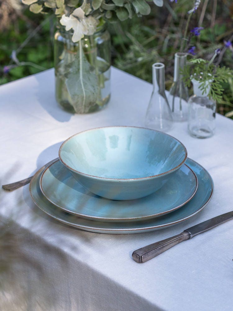 Stoneware Dinnerware Set for 8 Pottery Dinnerware Set | Etsy