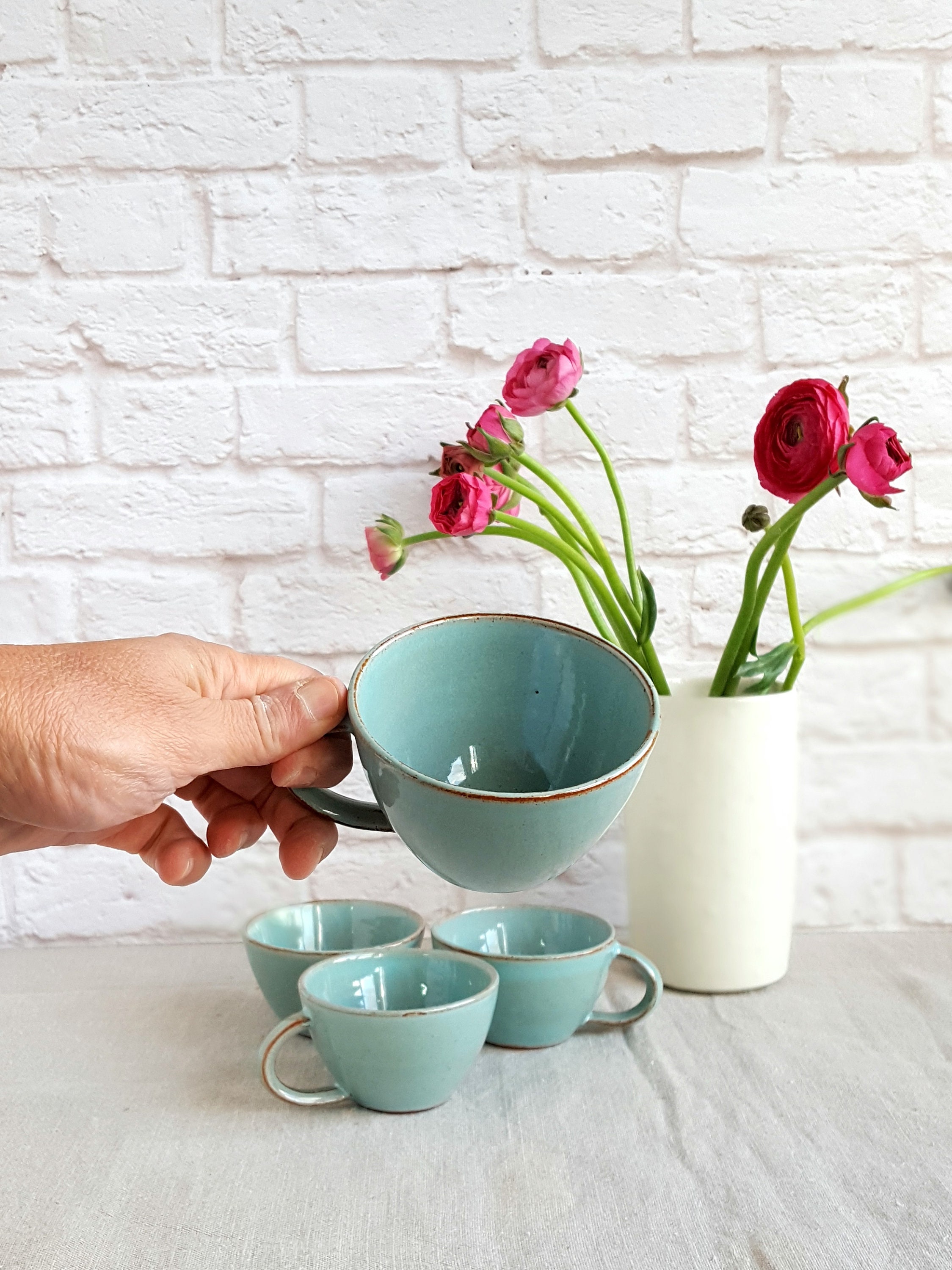 Cappuccino Mug Turquoise Cappuccino Cup Ceramic Mug | Etsy