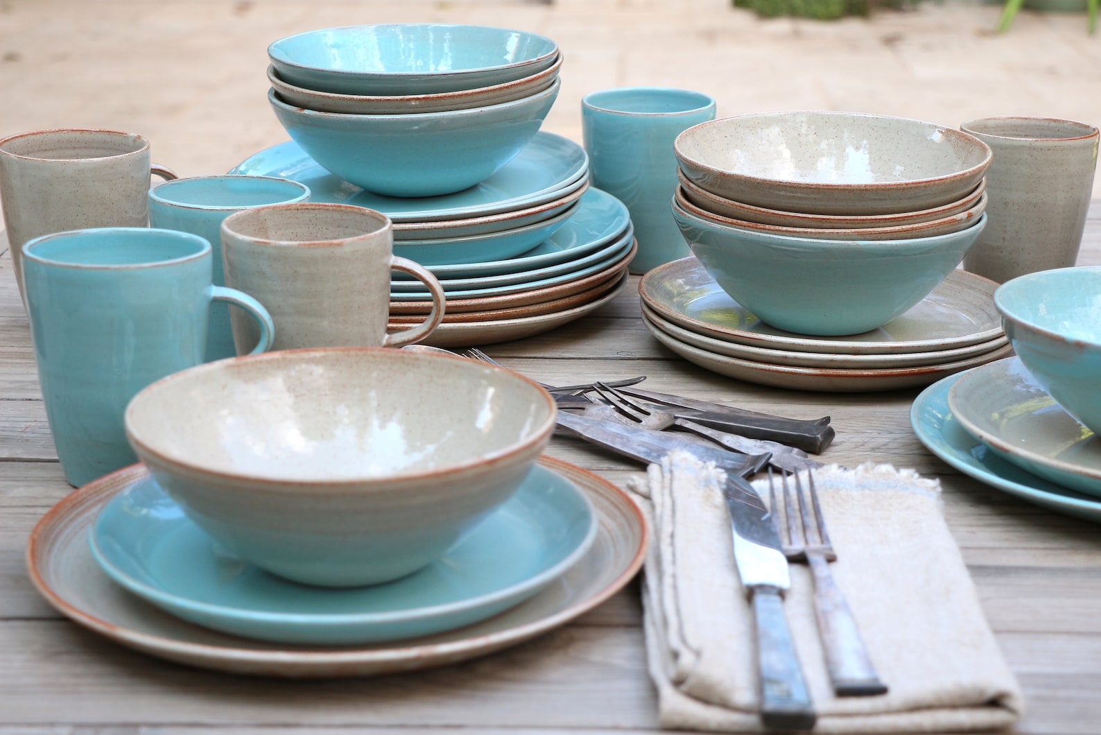Blue and White Dinnerware Set Stoneware Dinnerware Set - Etsy