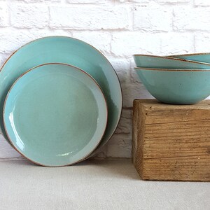 Turquoise Dinnerware Set for 4, Ceramic Dinnerware Set, Pottery Plate ...