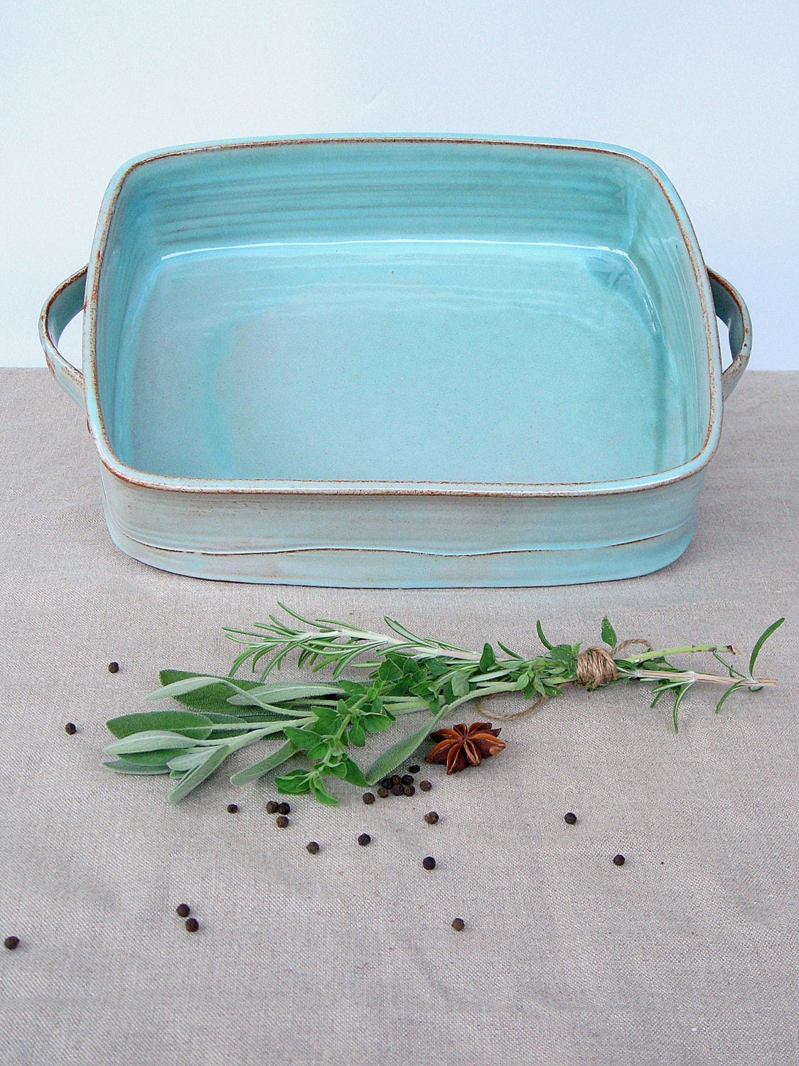 Large Ceramic Casserole Dish, Turquoise Glaze, New Home Gift - Etsy