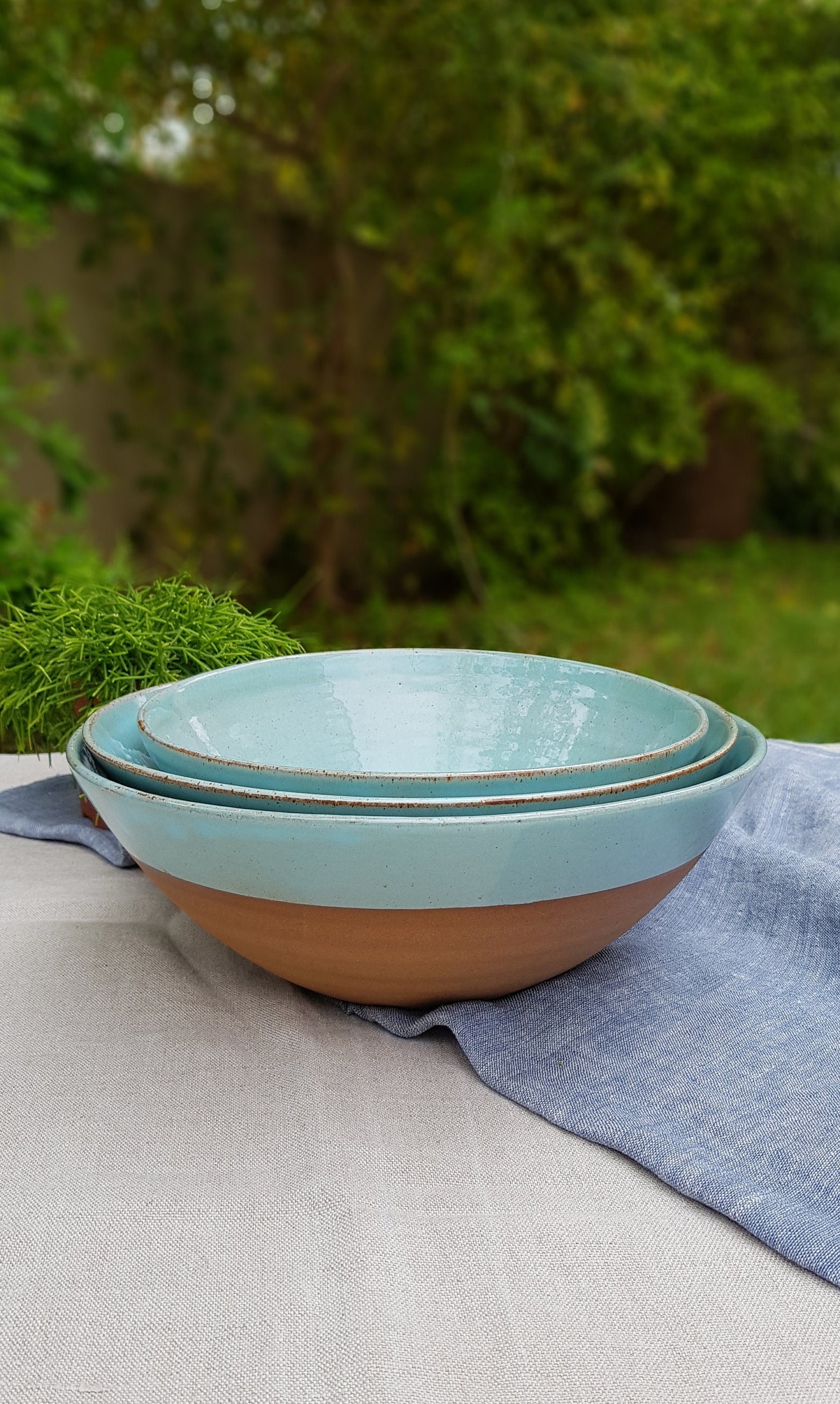 Ceramic Nesting Bowls, Large Pottery Set of 3 - Etsy