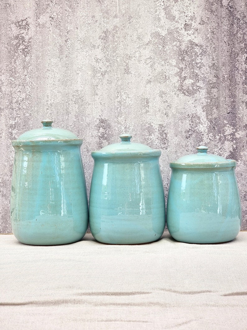3 Turquoise Canister Set for Flour Sugar and Coffee/tea - Etsy