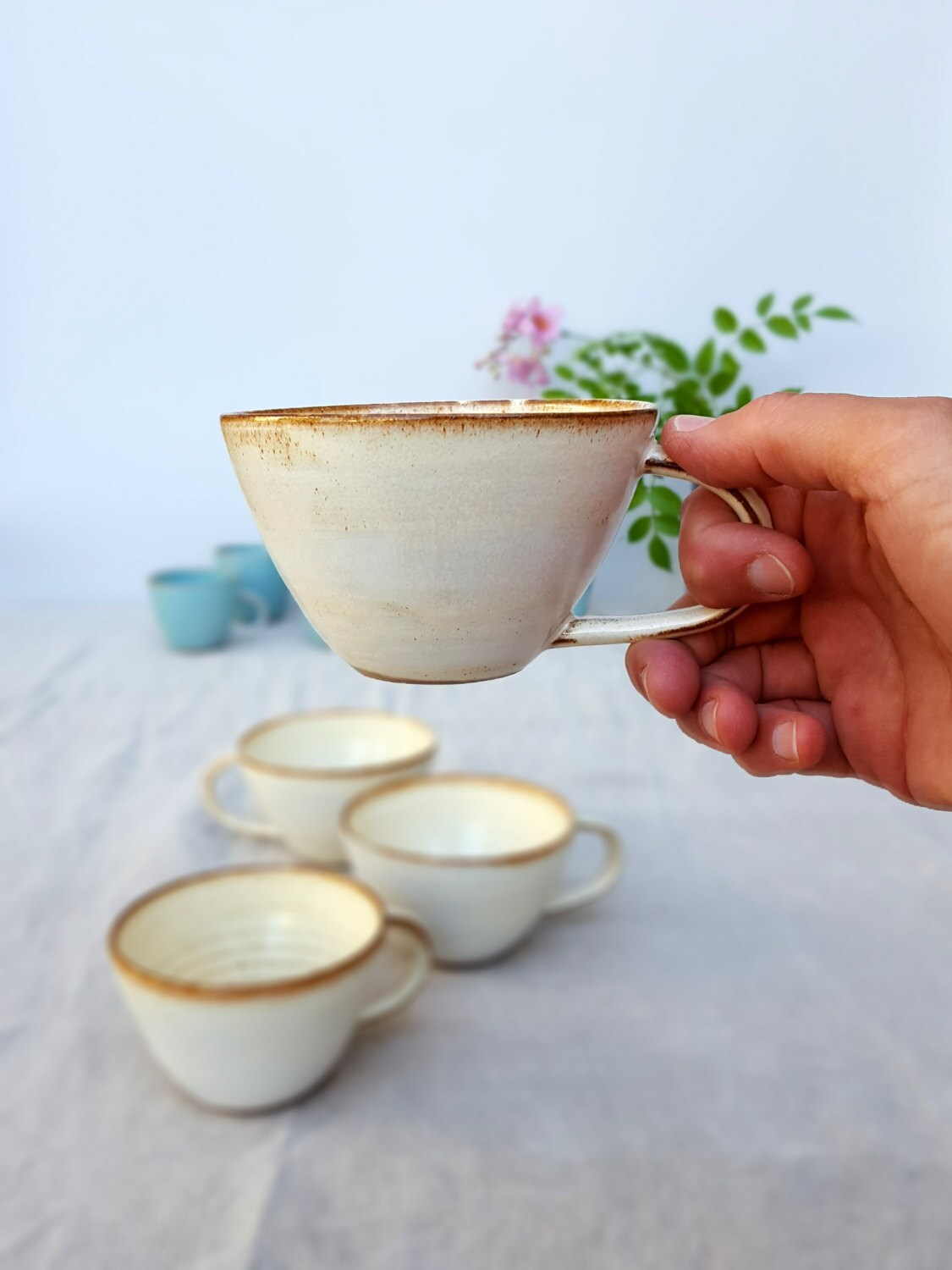 Cappuccino Mug Turquoise Cappuccino Cup Ceramic Mug | Etsy