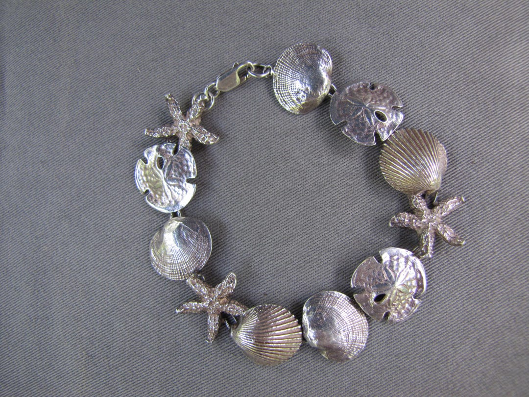 Vintage Sterling Silver Seashells, Starfish and Sand Dollar Bracelet - Etsy
