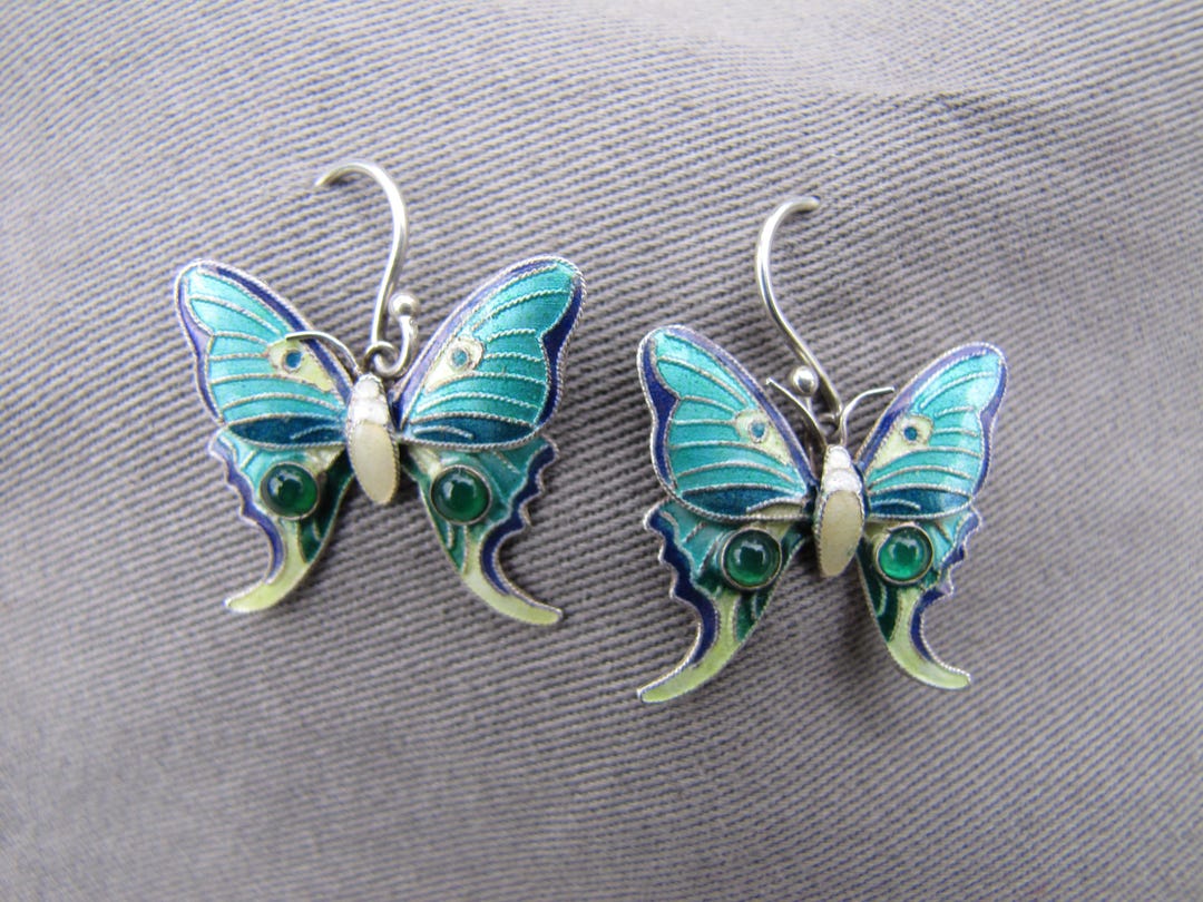 Vintage Sterling Silver Enamel Blue Butterfly Earrings - Etsy