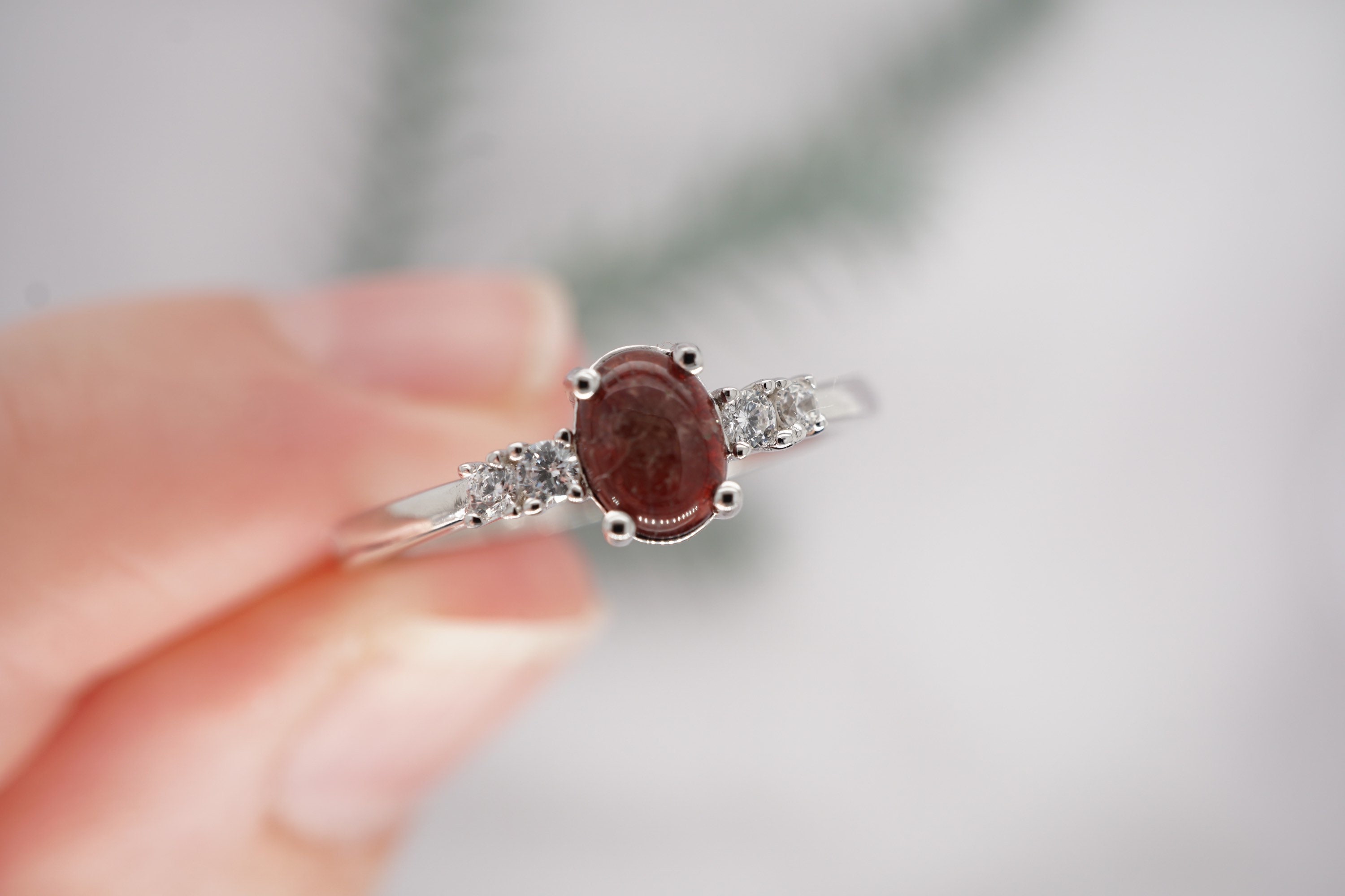 Red Beryl Emerald Ring