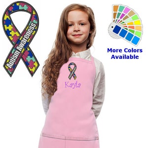 Personalized Kids Apron With Autism Awareness Ribbon Embroidery Design ...