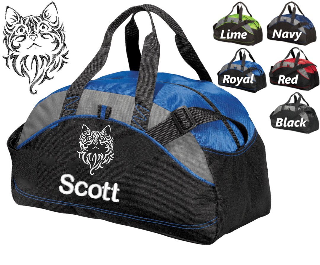 Personalized Cat Duffel Bag, Embroidered Cat Head, Monogrammed Name of ...