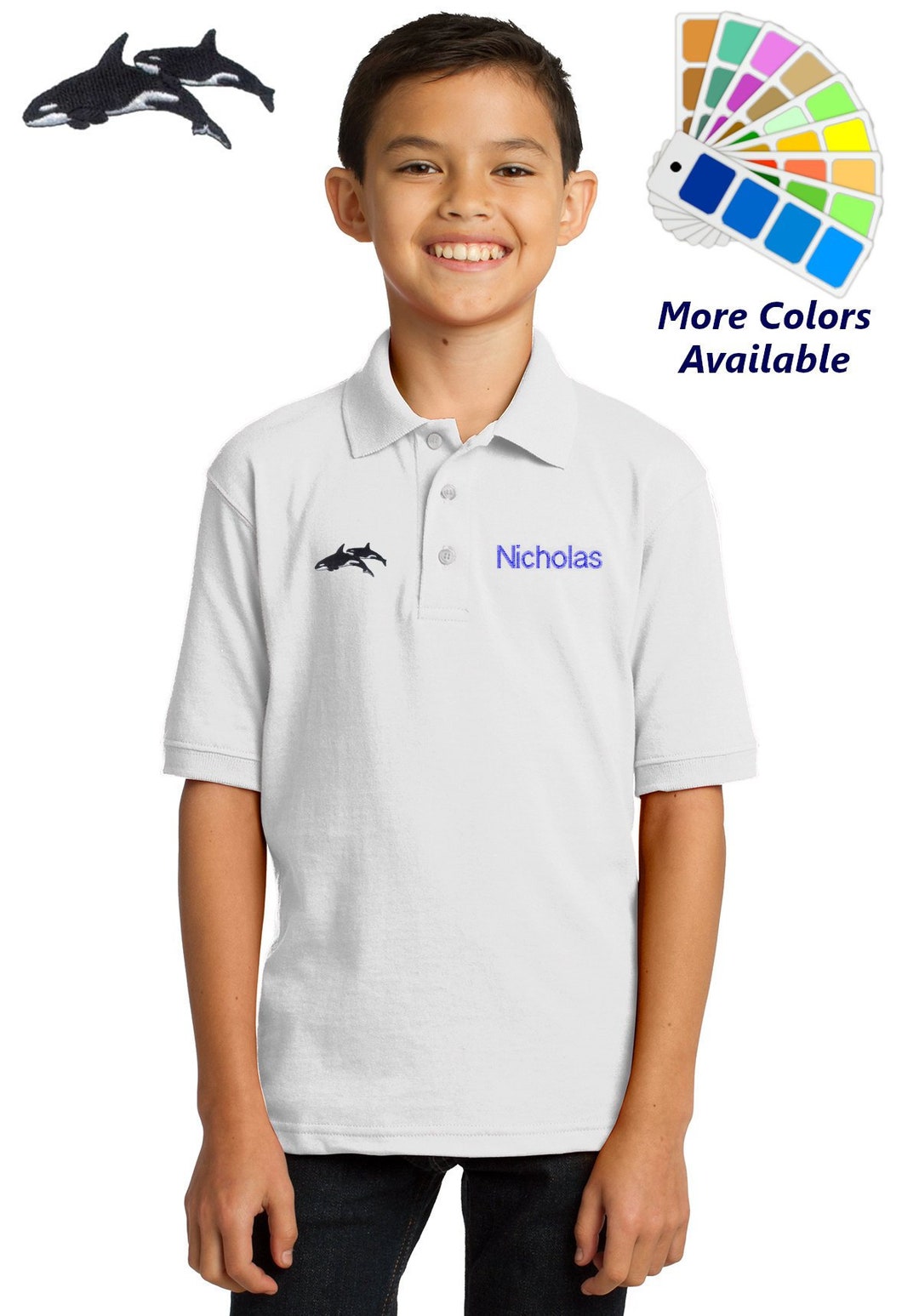 Personalized Kids Polo Shirt Embroidered Killer Whales Monogrammed With ...