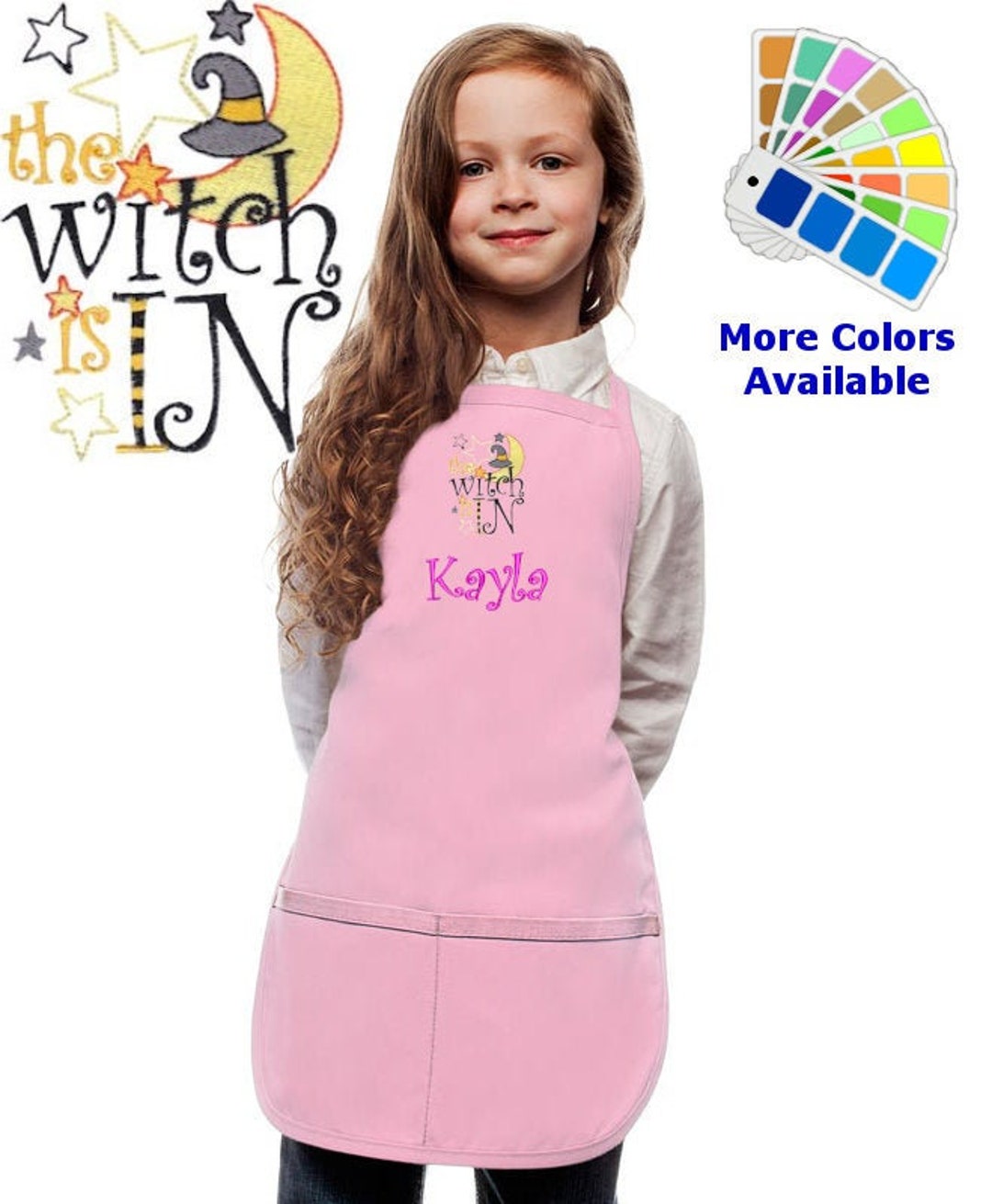 Personalized Kids Halloween Apron With Witch is in Embroidery Design ...