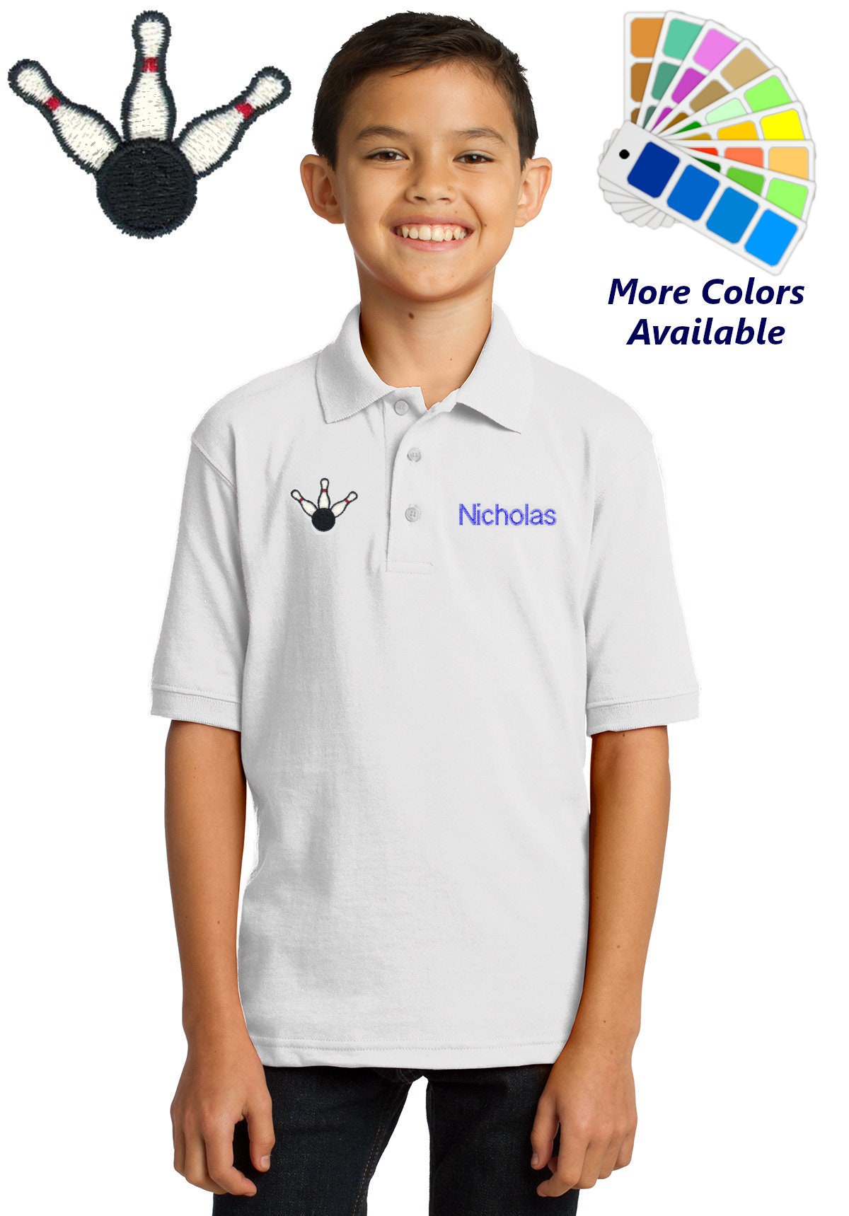 Personalized Kids Bowling Polo Shirt Embroidered Bowling | Etsy