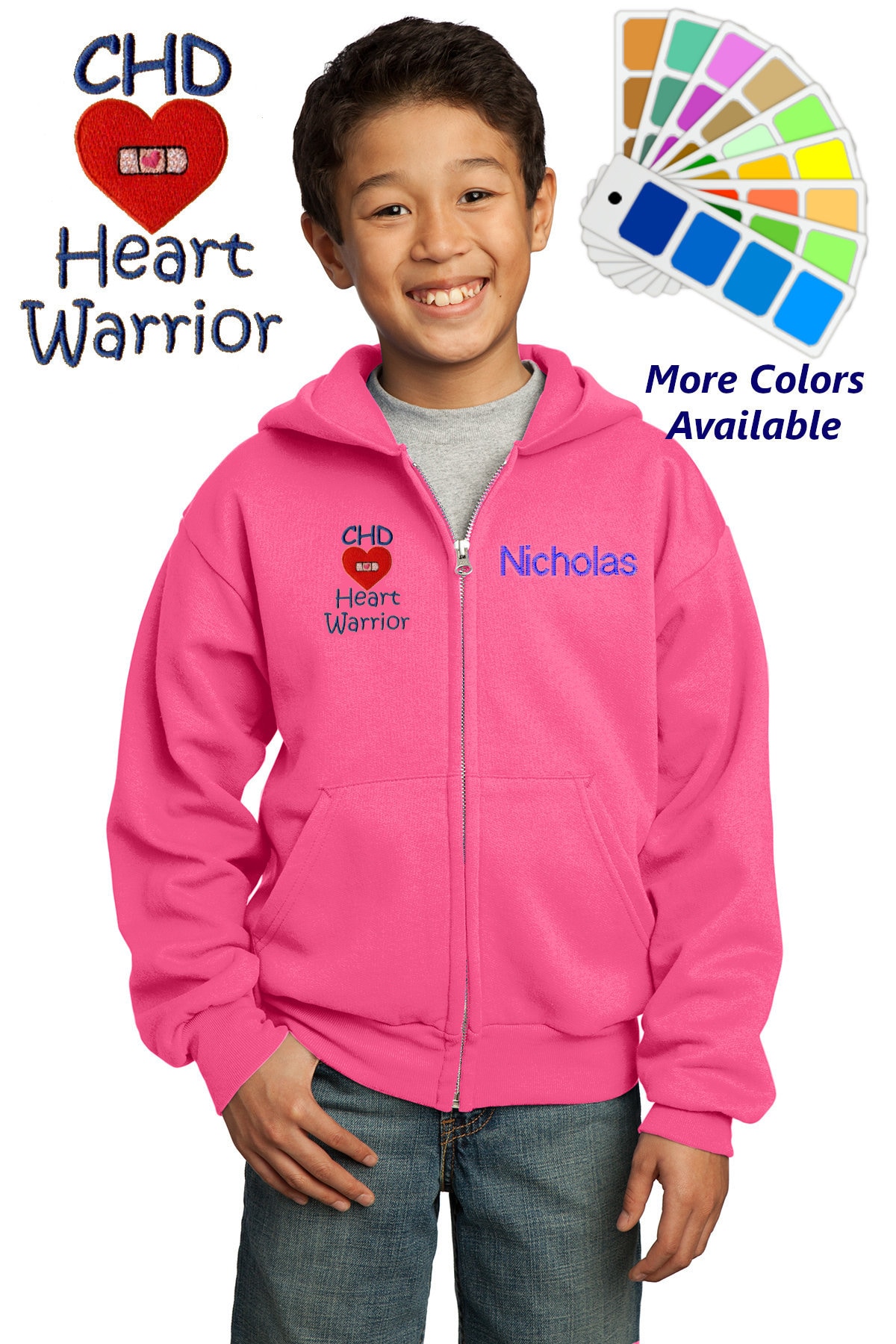 Personalized Kids Hoodie Sweatshirt Zipper Embroidered CHD Heart ...
