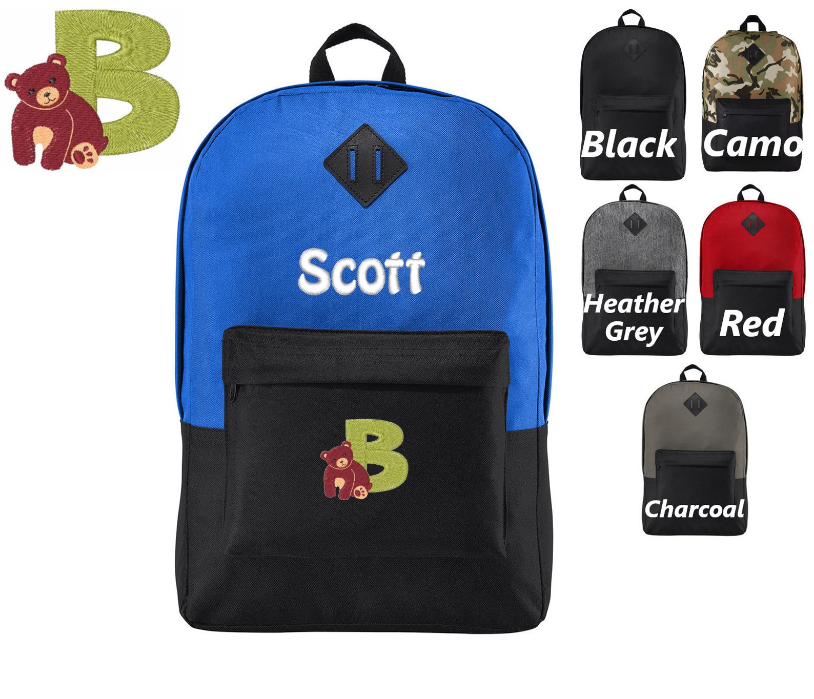 Personalized Kids Backpack B Bear Design Embroidered | Etsy