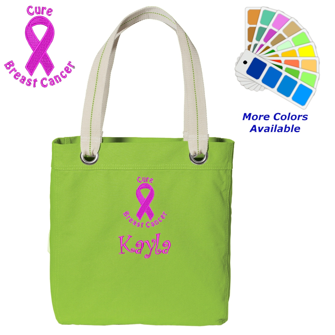 Personalized Canvas Tote Bag Breast Cancer Ribbon Design Contrast Lined ...