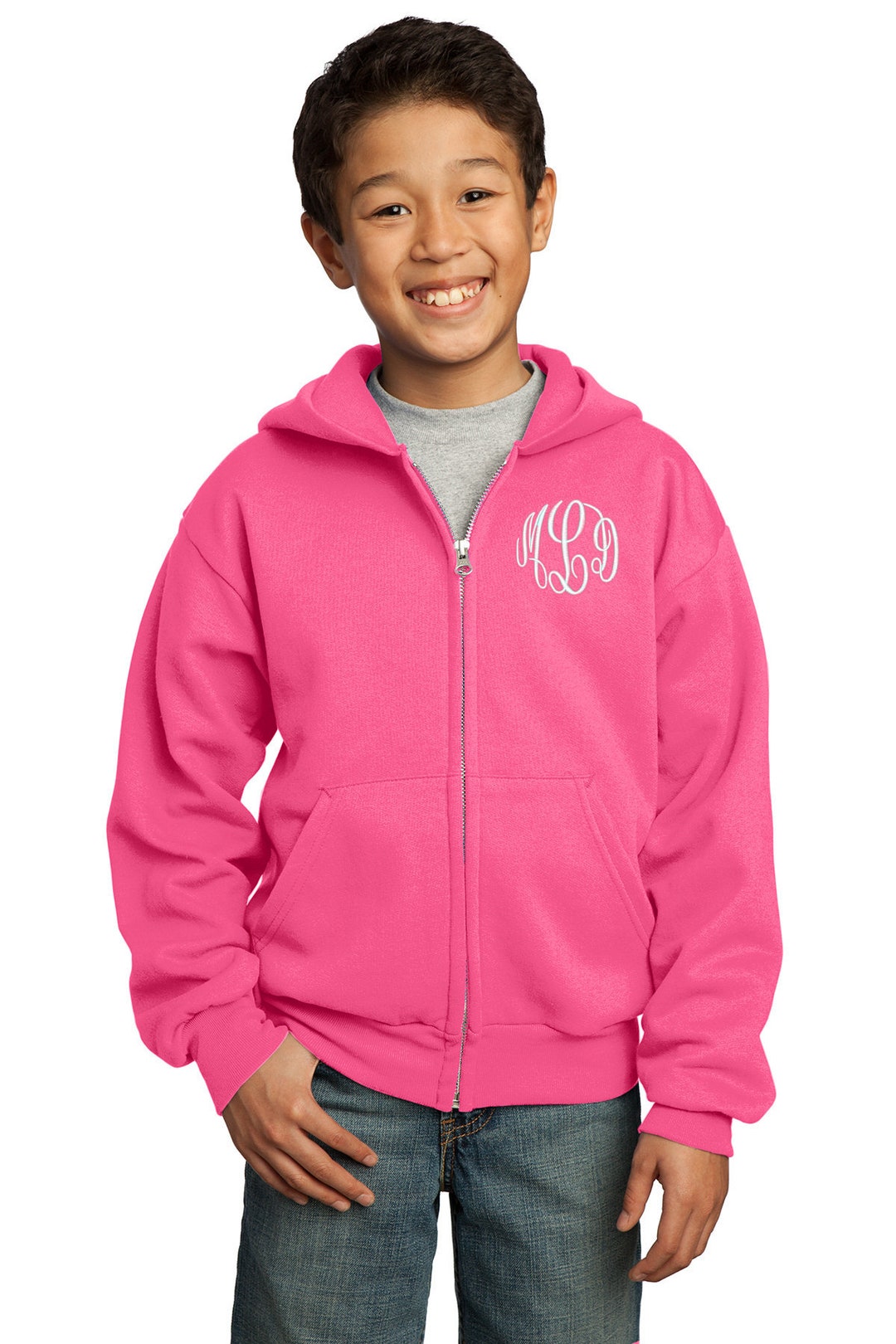 Monogrammed Pink Kids Hoodie Sweatshirt Zipper Embroidered With ...