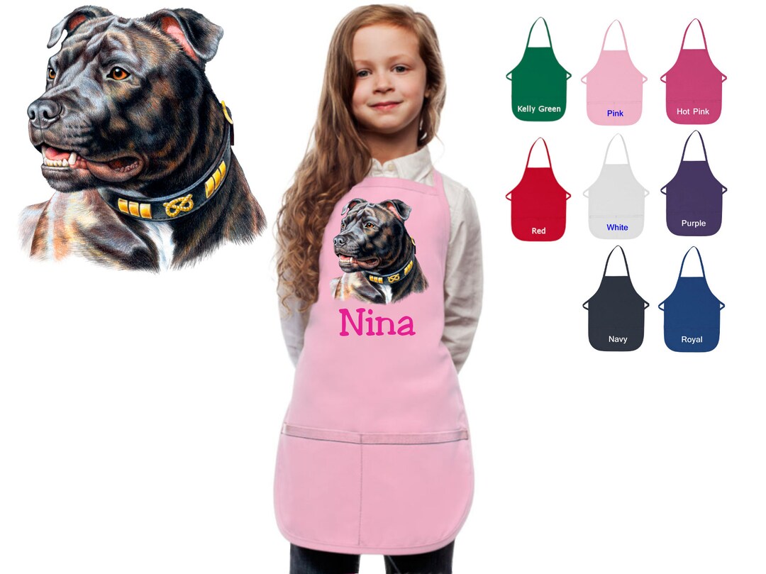 Personalized Kids Apron Stafford Bull Terrier Dog Design, Monogrammed ...