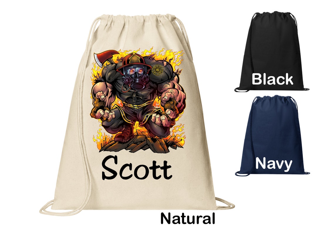 Personalized Firefighter Bodybuilder Cinch Pack, Drawstring Gym School ...