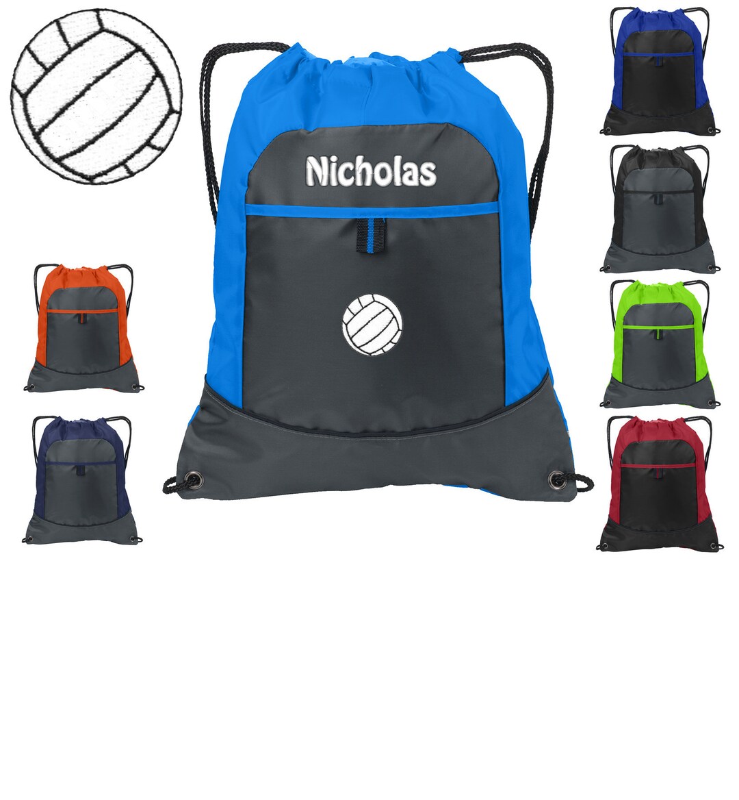 Personalized Kids Cinch Pack Drawstring, Volleyball Design, Gym School ...