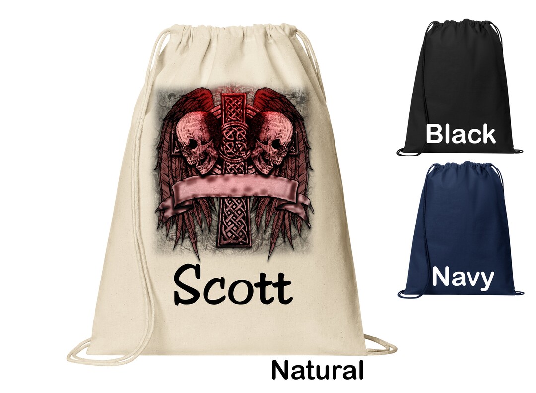 Personalized Goth Skull Wings Cross Design Cinch Pack, Drawstring Gym ...