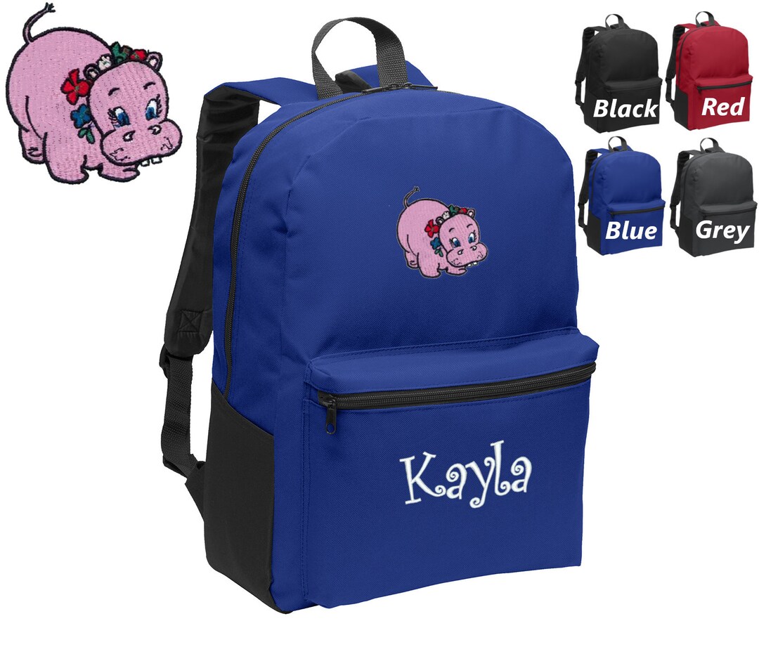 Personalized Kids Backpack Embroidered Hippo Monogrammed With Name of ...