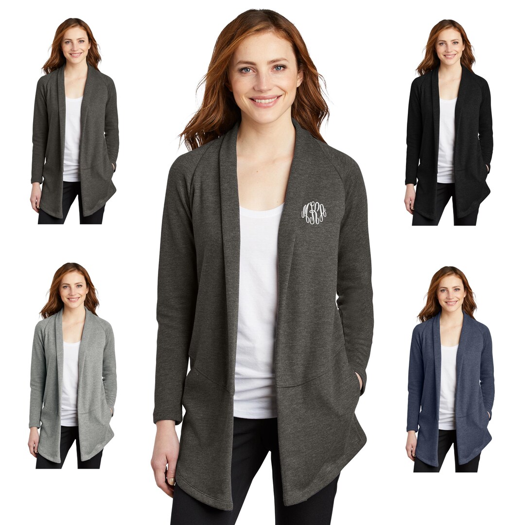 Embroidered Open Front Interlock Cardigan Sweater, Sweater With ...