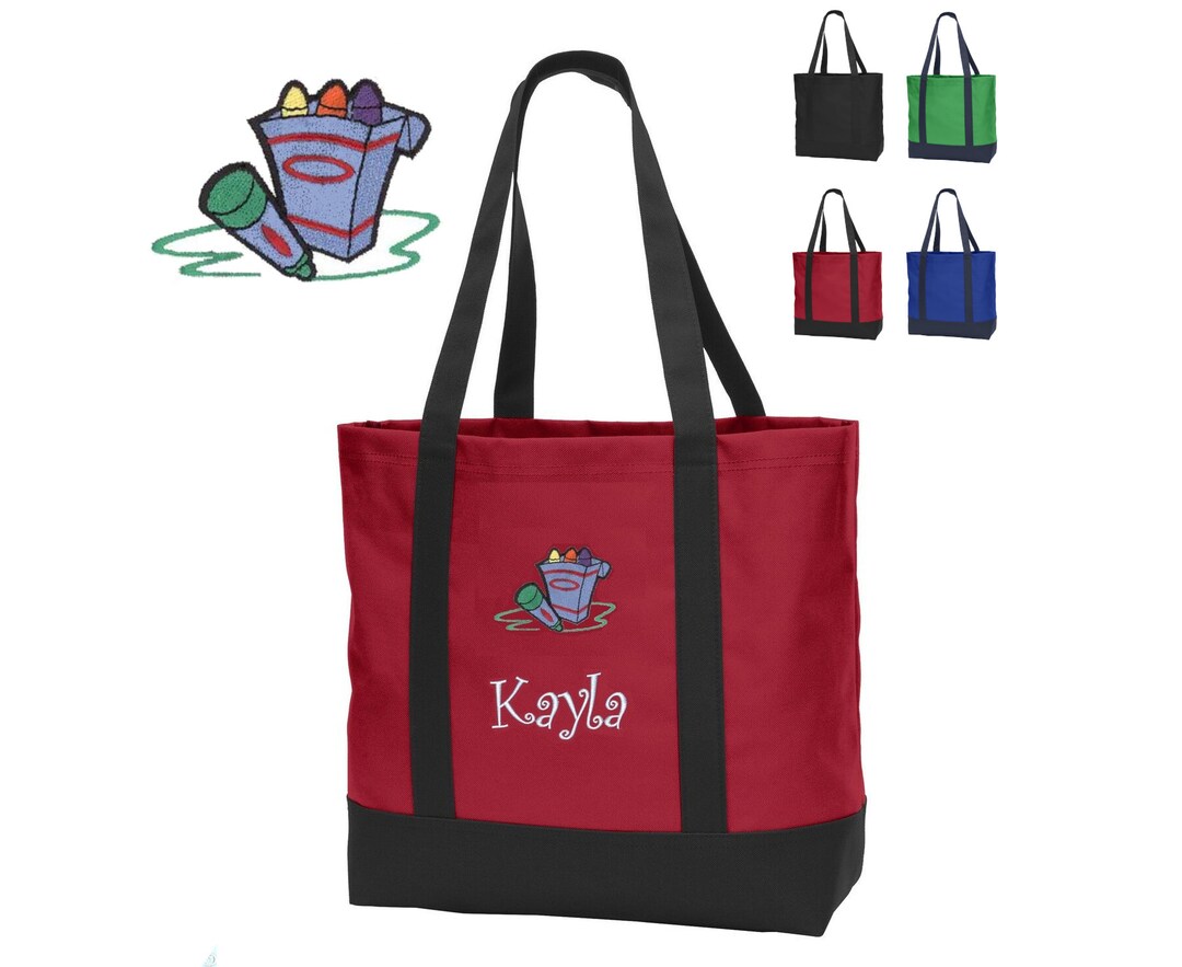 Personalized Art Class Tote Bag Embroidered Crayons, School Tote ...