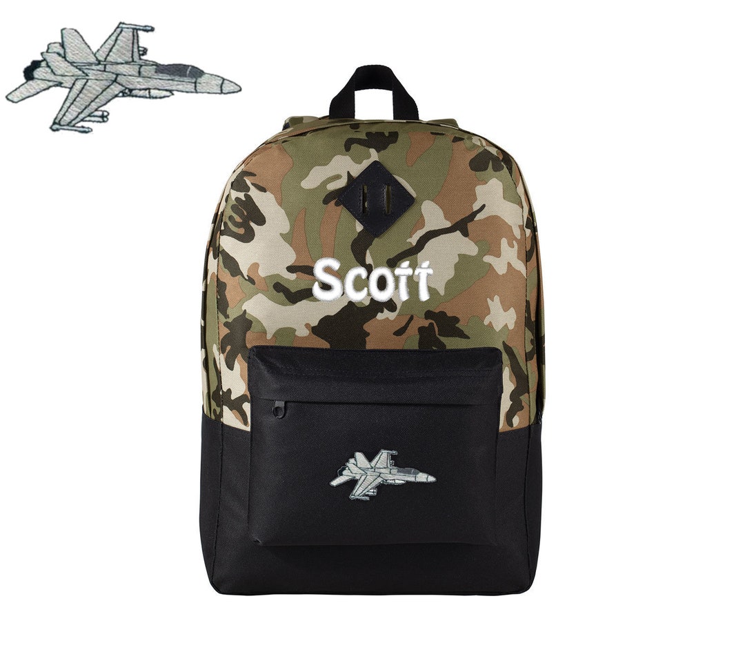 Personalized Camouflage Kids Backpack, Embroidered F18 Hornet Airplane ...
