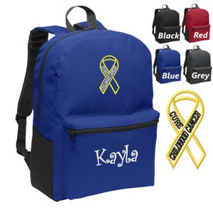 Personalized Kids Backpack Embroidered Cure Childhood Cancer Ribbon ...