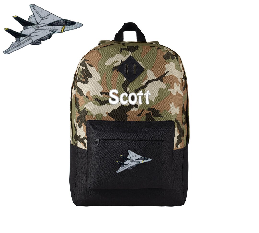 Personalized Camouflage Kids Backpack, Embroidered F14 Tomcat Airplane ...