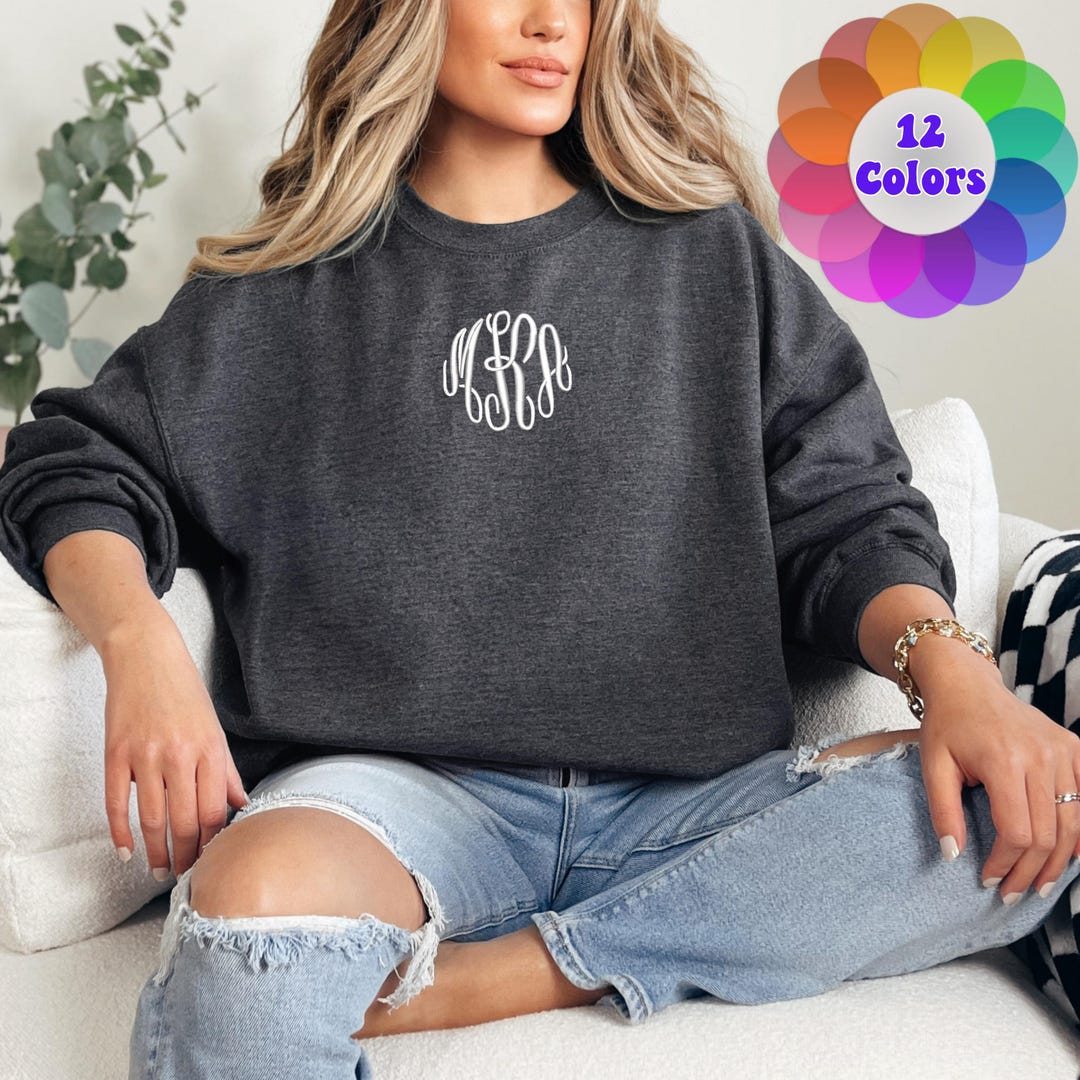 Embroidered Monogrammed Sweatshirt, Sweatshirt With Initials, Warm ...