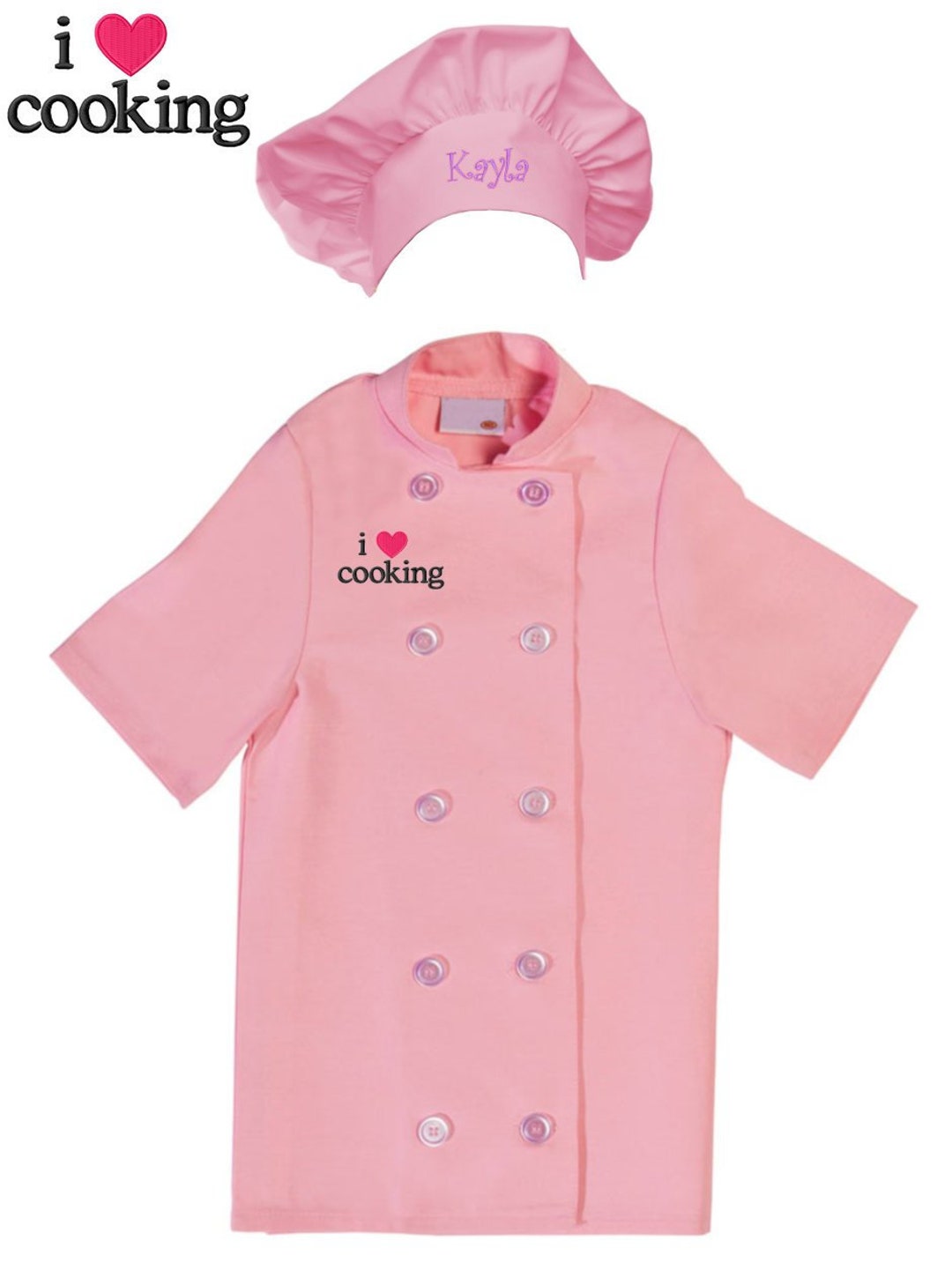 Personalized Kids Pink Chef Coat Jacket With Chef Hat and I Love ...