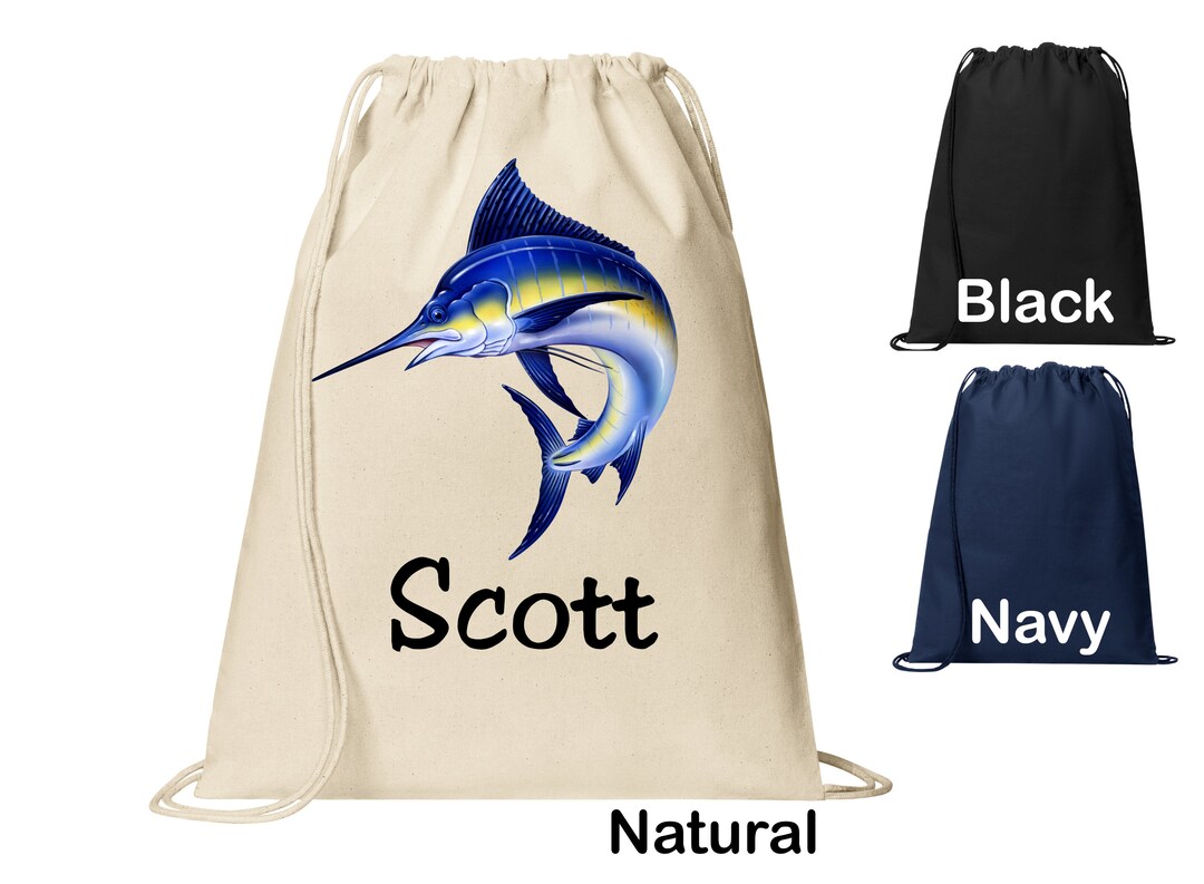 Personalized Blue Marlin Fish Cinch Pack, Drawstring Gym School PE Pool ...