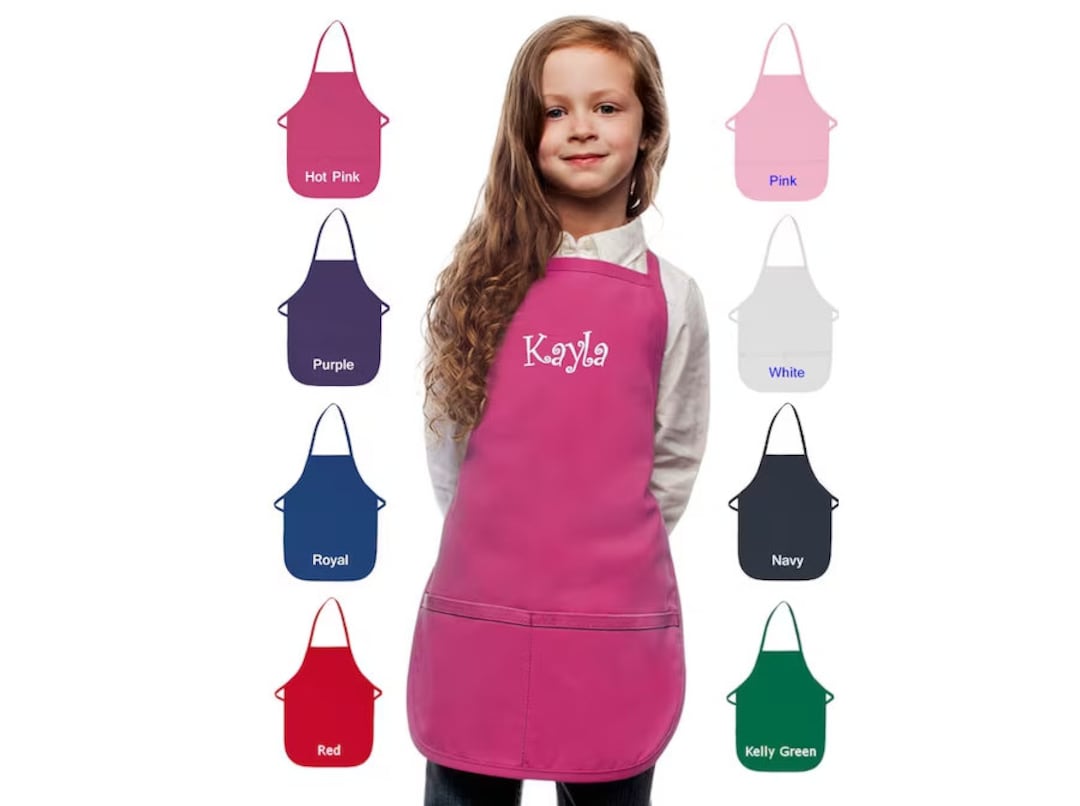 Personalized Kids Apron Pockets Embroidered Your Name, Monogrammed Chef ...